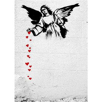 Homemania Wandbild, inspiriert von Autors Banksy Engel, Dekoration, Heim-Wandkunst, bedruckt, Digital-Bild, mehrfarbig, Holz, Baumwolle, 70 x 100 x 3 cm
