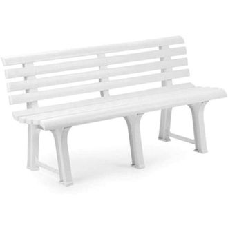 Dmora Gartenbank Dluzard, Monoblock-Gartenbank, Au&szlig;enbank, 100 % Made in Italy, 145x49h74 cm, Wei&szlig; - Dmora