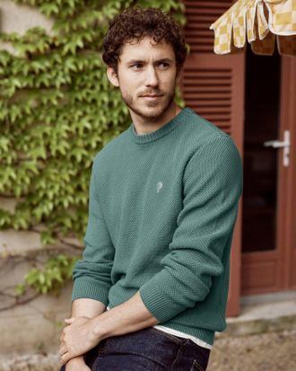 Faguo Pull col rond en coton vert clair
