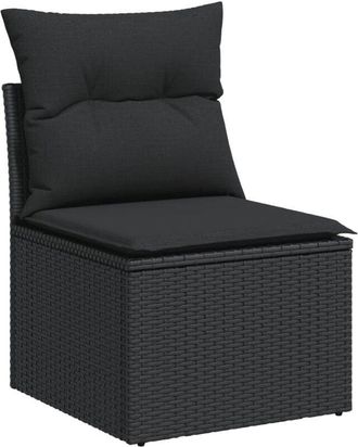 vidaXL Gartensofa ohne Armlehnen mit Kissen Schwarz Poly Rattan Vidaxl