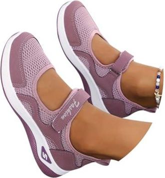 Minetom Femmes Chaussures Marche Baskets Plate-Forme Poids Air Léger Engrener Elastic Sports en Yoga À Enfiler Trainers en Maille Plates Été Sneakers A Violet