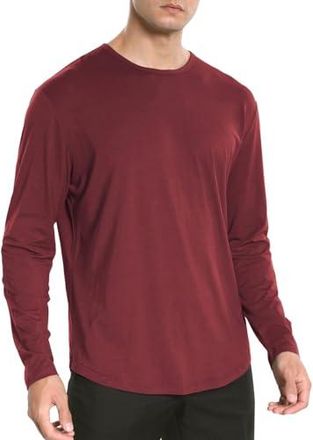 Generic T-shirt pour homme avec col rond ultra doux, l&eacute;ger, manches longues, d&eacute;contract&eacute;, t-shirt basique, Bordeaux, XXL