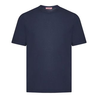 Drumohr Blau Crew Neck T-Shirt Logo Label - - Tops - Herren - Blau - XL