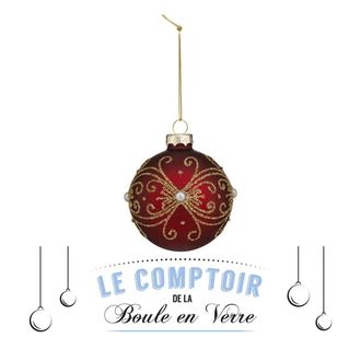 F&eacute;&eacute;ric Lights & Christmas Glas Weihnachtskugel 70mm barock Glitter - Bordeaux