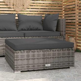vidaXL Vidaxl - Garten-Fußhocker mit Kissen Grau 70x70x30 cm Poly Rattan