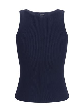 Max Mara Womens Ribbed Jersey Tank Top Blu Marino Viscose; Polyester