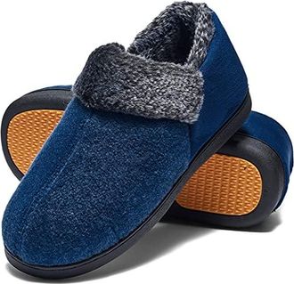 Mishansha Chaussons Homme Hiver Pantoufles Homme Confortable Chaussons Chaude Fourrés Charentaises Polaire Slippers avec Semelle en Caoutchouc Bleu foncé,Gr.48