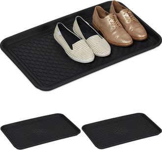 Relaxdays Schuhabtropfschale XL, 3er Set, Unterlage f&uuml;r nasse Schuhe, 60 x 40 cm, gro&szlig;e Schuhablage Kunststoff, schwarz