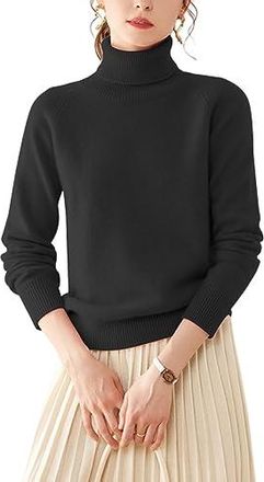 Dissa Pull Cachemire Femme Col Roulé Noir Solide Couleur Tricoté en Vrac Manches Longues épais Pull en Cachemire et Laine,40,RMS3323