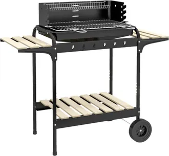 Generic Barbecue au charbon de bois en m&eacute;tal BBQ Smoker avec roues, grille r&eacute;glable en hauteur, tablette &agrave; bois, chariot mobile Barbecue au charbon de bois