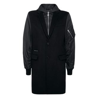 Philipp Plein Homme, Manteaux, Noir, Taille: S Longue Veste &agrave; Capuche