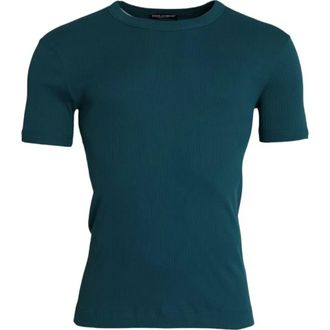 Dolce & Gabbana Mens Blue Green Cotton Round Neck Short Sleeves T-Shirt