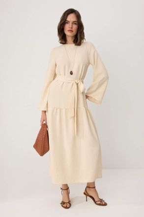 Trendyol Modest Damen Ecru Einfarbig Maxi Lang Casual A-Linie Modest Kleider