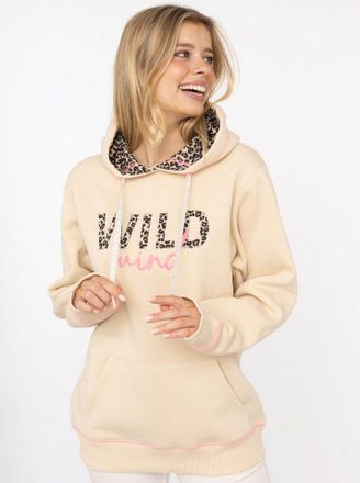 Zwillingsherz Hoodie Wild Mind Stickerei, bedruckte Kordel, K&auml;ngurutasche, Rippb&uuml;ndchen