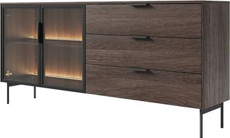 Vente-Unique Sideboard mit 2 Türen und 3 Schubladen mit LEDs - Natur und Schwarz - FOGLERI