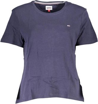 Tommy Hilfiger Femme, Tops, Bleu, Taille: 42 FR T-shirt en Coton Bleu avec Logo