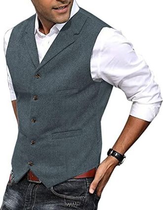 Solovedress Gilet de costume homme Vintage revers cranté Tweed La laine pour le mariage(Marine Clair, XXXL)