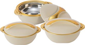 Pinnacle Frames & Accents Thermoschüssel mit Deckel 3tlg. Set 3/2/1 Liter - Edelstahl - Warmhaltbehälter Essen, Salatschüssel - für Heiße Speisen