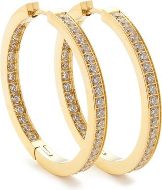 Leonardo Creole Jasmin - 1 Paar Klapp-Kreolen aus goldfarbenem Edelstahl - Front und innere R&uuml;ckseite besetzt mit funkelnden Zirkonia-Steinchen - 024909