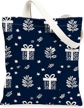 Generic Sac fourre-tout en toile avec motif floral et feuilles - Réutilisables - Pour lhiver - Vintage - Lavable - Pour lhiver, bleu marine, 13x15 Inch