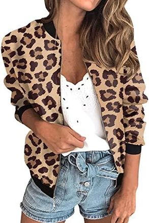 Generic Vestes pour femmes 2026 veste l&eacute;g&egrave;re zipp&eacute;e d&eacute;contract&eacute;e imprim&eacute; manteau col montant court, marron, M