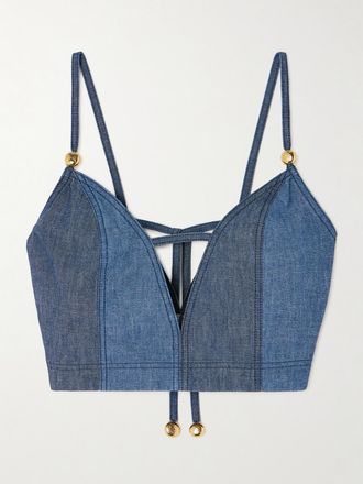 Loewe + Paulas Ibiza Verk&uuml;rztes Bustier Aus Denim Mit Cut-out Und Verzierungen - Blau