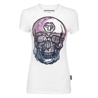Philipp Plein Femme, Tops, Blanc, Taille: 36 FR T-shirt Col Rond Pure Fit Skull