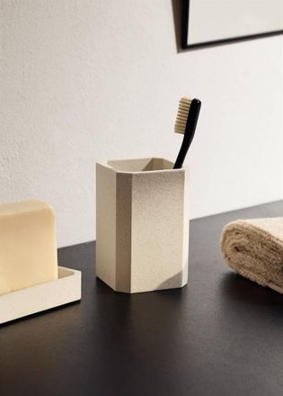 Mango Gobelet salle de bain r&eacute;sine carr&eacute; sable - Home - Taille unique - MANGO HOME