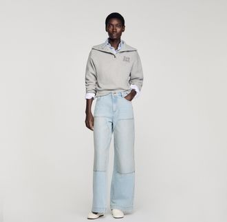Sandro Washed Straight Strasspatch-Jeans