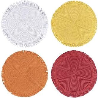 Villa D'Este Home Tivoli Shades of Sunset Platzdeckchen, rund, mit Fransen, 4 St&uuml;ck