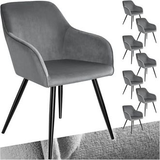 TecTake Lot de 8 Chaises de Salle &agrave; Manger Chaises Rembourr&eacute;es Fauteuil Salon Design Scandinave Pieds en Acier Noir &Eacute;l&eacute;gant avec Accoudoirs Chaise Coiffeuse, 