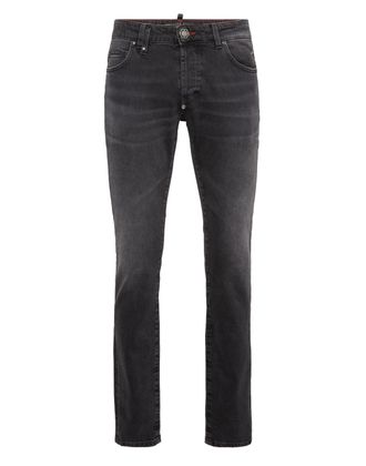 Philipp Plein Super Straight Cut Jeans With Monogram Patches
