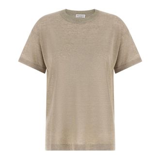 Brunello Cucinelli Rundhals-Pullover mit funkelndem Kragen - - Knitwear - Damen - Beige - XL