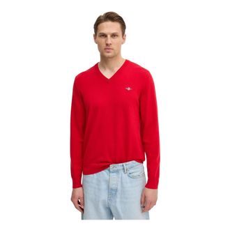 GANT Klassischer V-Ausschnitt Pullover aus Baumwolle - - Knitwear - Herren - Rot - M