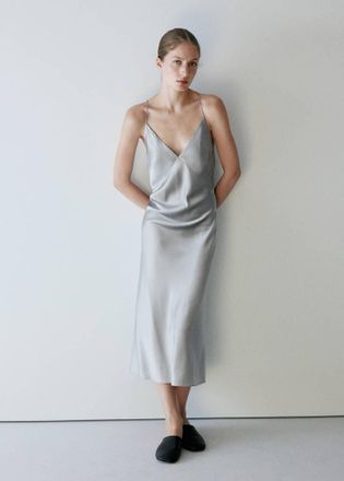 Mango Nuisette soie &agrave; bretelles argent - Femme - S - MANGO