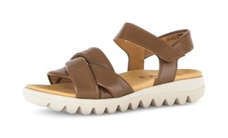 Gabor Riemchensandale GABOR, Damen, Gr. 41, cognac, Glattleder, Schuhe Riemchensandale, Sommerschuh, Keilsandalette, Bequemschuh mit Klettverschluss