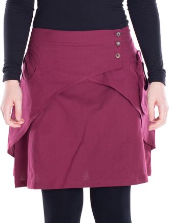 vishes Alternative Bekleidung - Damen Mini-Rock 100% Baumwolle A-Linie breiter Bund mit Knopfleiste und Taschen dunkelrot 40