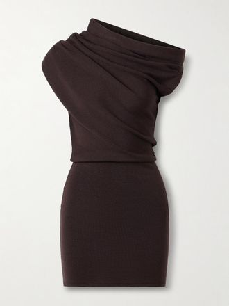 Staud Mabel Asymmetrisches Minikleid Aus Wolle Mit Raffungen - Braun