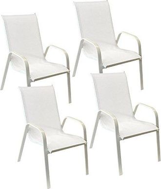 Happy Garden Lot de 4 chaises de Jardin Marbella - Textil&egrave;ne et Aluminium Blanc