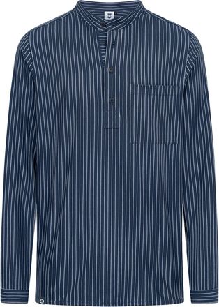 Hanseheld Fischerhemd Blau Breit Gestreift GOTS Organic XXL | Finkenwerder | Herren | Fischer | Langarm | Stehkragen | Schlupfhemd |Freizeithemd