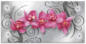 Artland ARTland Wanddeko Glasbilder Wandbild Glas Bild einteilig 60x30 cm Querformat Abstrakt Blumen Orchideen Blüten Kunst Pink Rosa U1QT