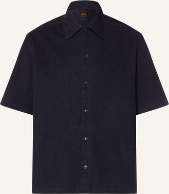 HUGO BOSS Kurzarm-Hemd Lakith Relaxed Fit Aus Cord blau