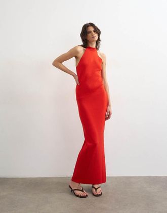 Topshop Robe en maille &agrave; encolure am&eacute;ricaine - Rouge