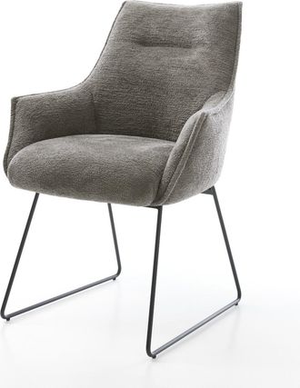 DELIFE Esszimmerstuhl Alja-Flex mit Armlehnen Boucl&eacute; Soft Schlamm Kufengestell Schwarz Taschenfederkern, Esszimmerst&uuml;hle