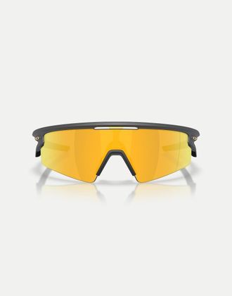 Oakley Sphaera Strike - Lunettes de soleil rectangulaires &agrave; verres miroir polaris&eacute;s dor&eacute;s - Noir mat