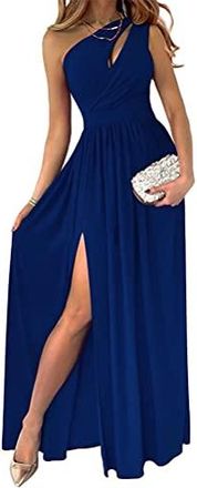 TOMWELL Robe de soirée Femme élégante Solide à Volants sans Manches Maxi Robes dété Dos Nu Moulante Fente latérale Robe de soirée Cocktail B Bleu L