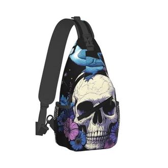 Generic Casual Sacoche Tactique Art floral, oiseau et cr&acirc;ne Sacs &agrave; Bandouli&egrave;re Antivol Sling Sac &agrave; Dos pour Homme &eacute;cole Camping