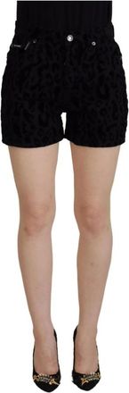 Dolce & Gabbana Femme, Shorts, Noir, Taille: 36 FR Shorts en Velours Imprimé Léopard