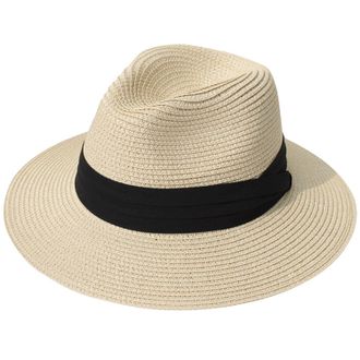 Dreshow Damen Panama Hut Fedora Strand Sonnenhut Breiter Rand Stroh Aufrollen Hut UPF 50+