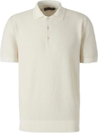 Canali Homme, Tops, Beige, Taille: 3XL Pull Polo en maille textur&eacute;e